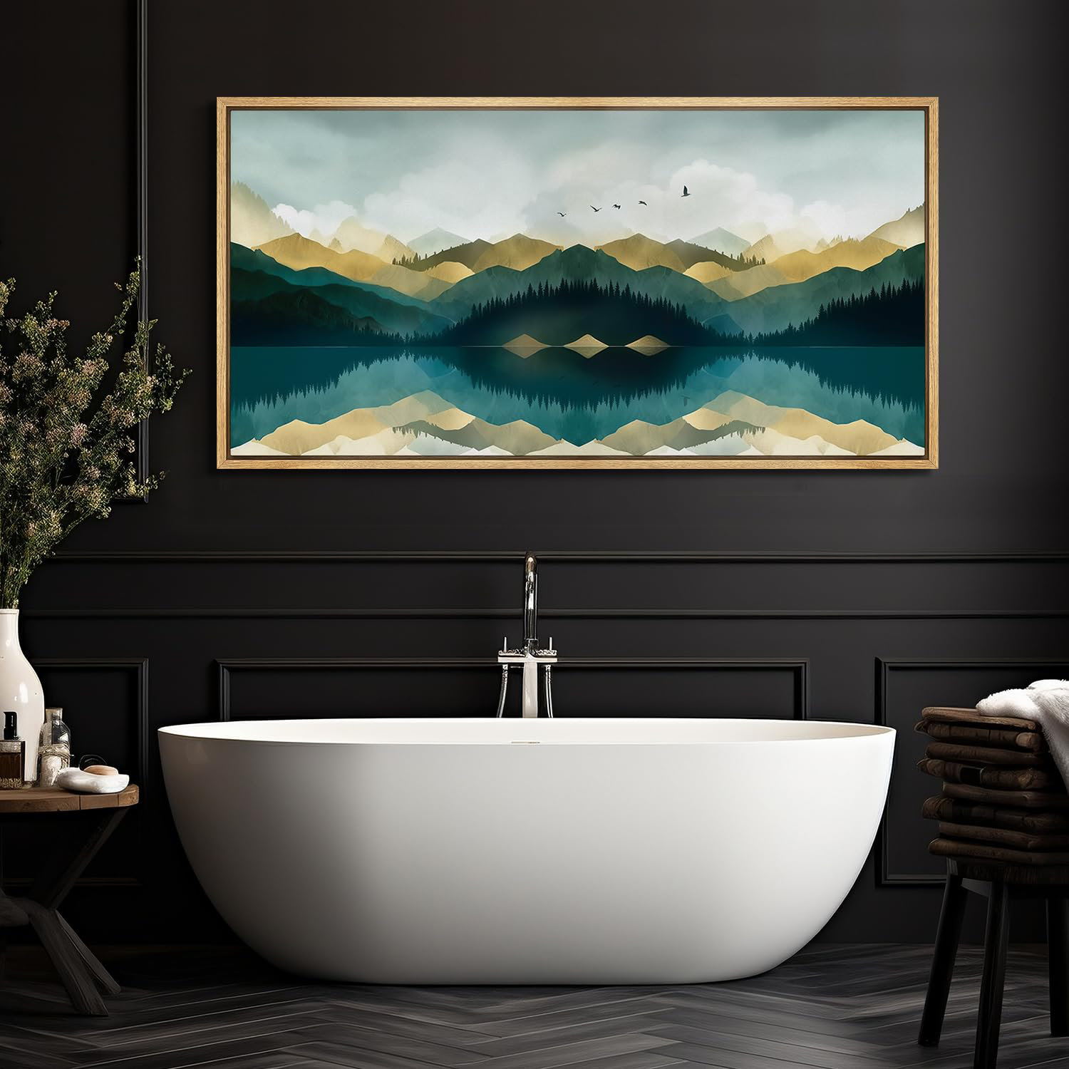 IDEA4WALL Peaceful Mountain Reflections Landscape Rustic Retro Art Decor Extra Large Pictures ...